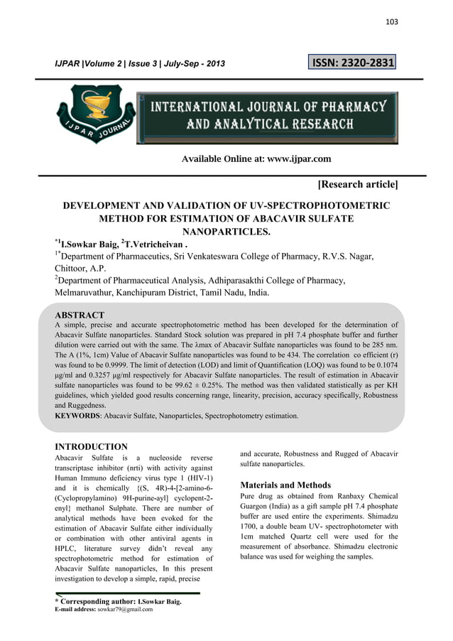 Development And Validation Of Uv Spectrophotometric Method For
