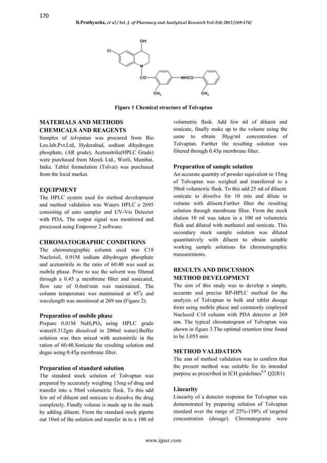 Analytical Method Development and Validation of Tolvaptan in Bulk and Tablet Dosage Form by RP ...