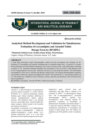 Analytical Method Development and Validation for Simultaneous Estimation of Lercandipine and ...