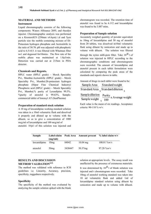 Analytical Method Development and Validation for Simultaneous Estimation of Lercandipine and ...
