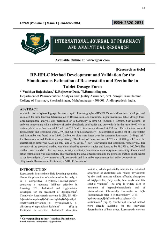 RP-HPLC Method Development and Validation for the Simultaneous estimation of Simvastatin and ...