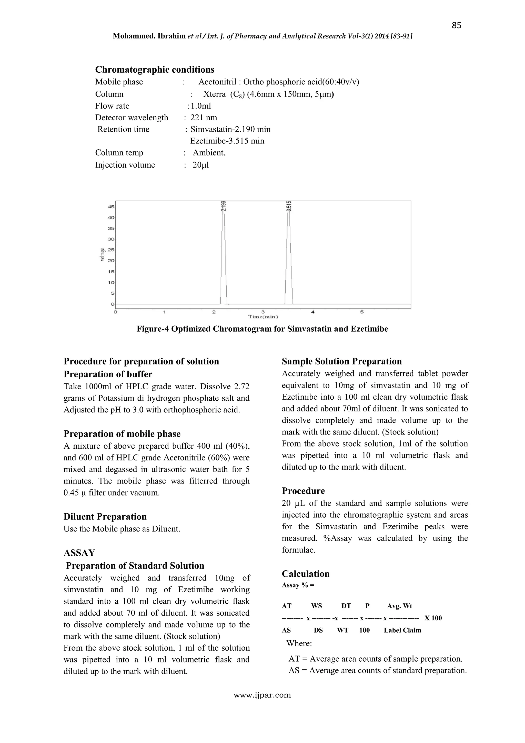 RP-HPLC Method Development and Validation for the Simultaneous estimation of Simvastatin and ...