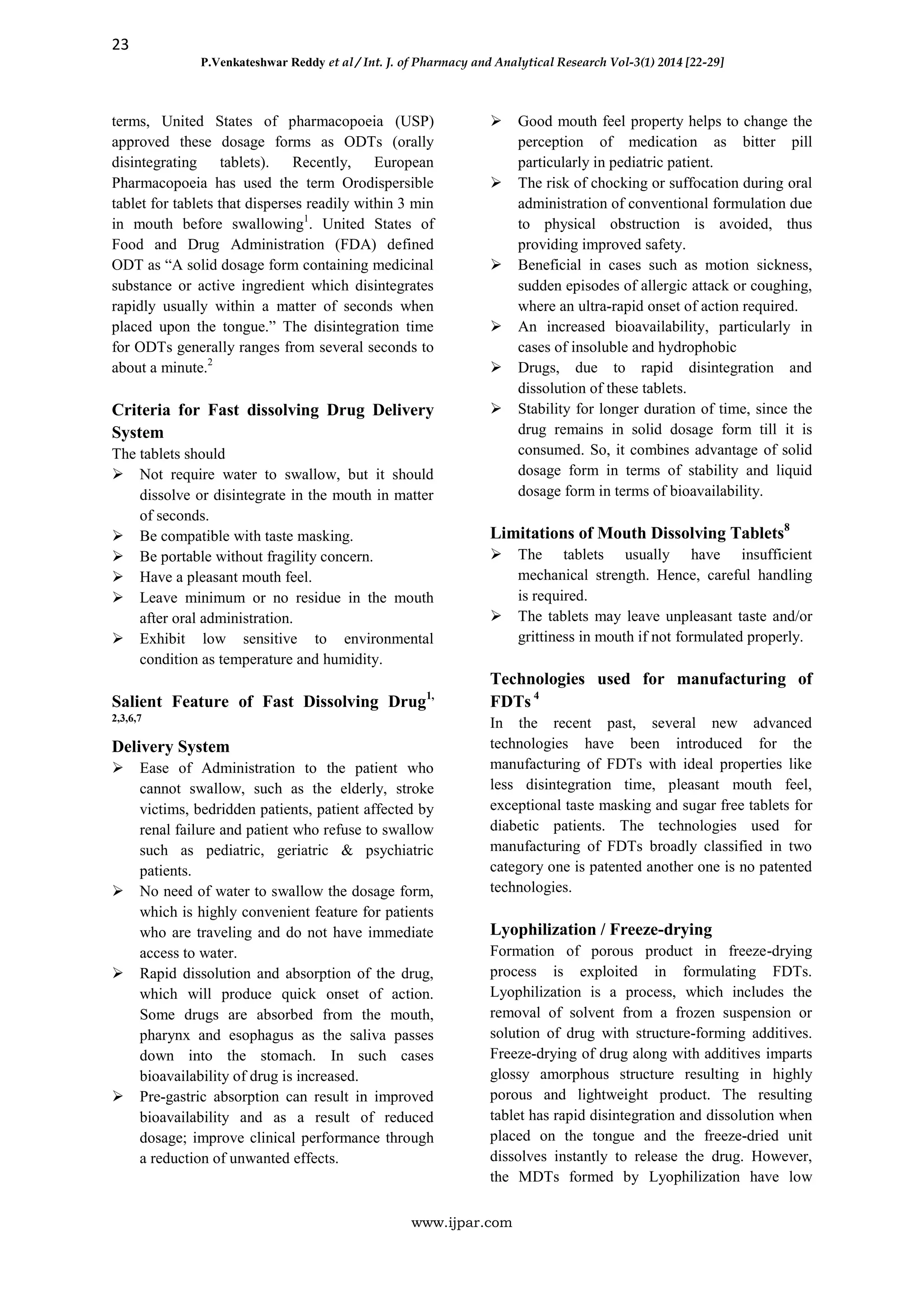 Oral Dispersible Tablets - A Review | PDF | Pharmaceutical Drugs ...