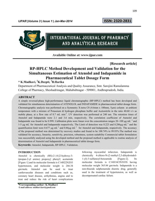 RP-HPLC Method Development and Validation for the Simultaneous Estimation of Atenolol and ...