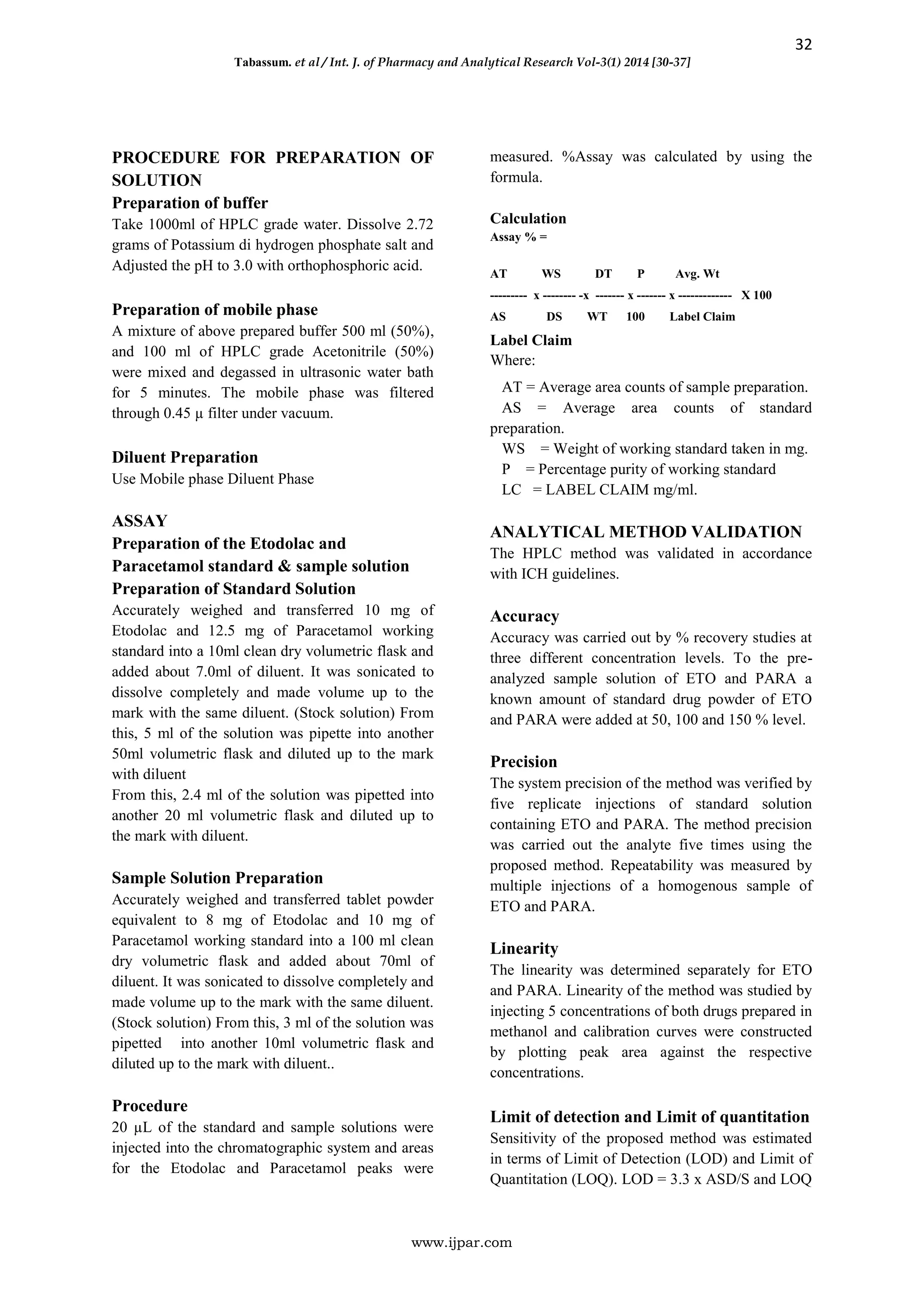 Rp Hplc Method Development And Validation For The Simultaneous Estimation Of Etodolac And