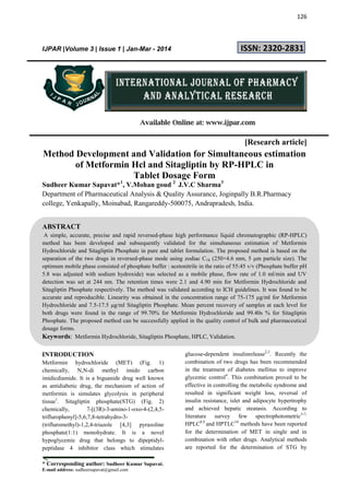 Method Development and Validation for Simultaneous estimation of Metformin Hcl and Sitagliptin ...