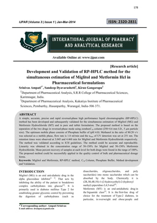 Development and Validation of RP-HPLC method for the simultaneous estimation of Miglitol and ...