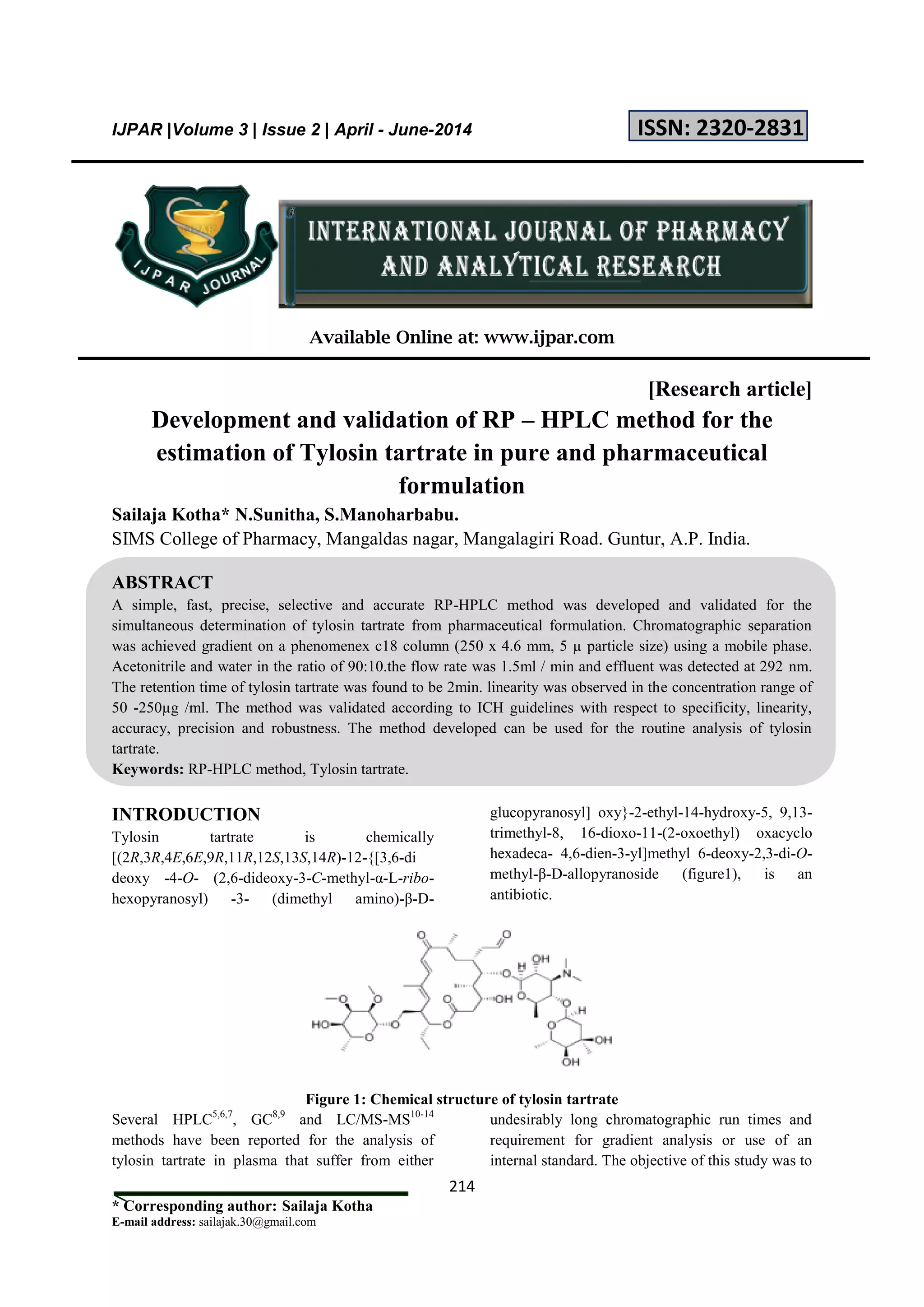 Development and validation of RP – HPLC method for the estimation of ...