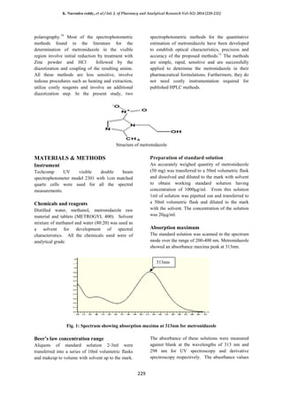 Method development and validation for the estimation of metronidazole in tablet dosage form by ...