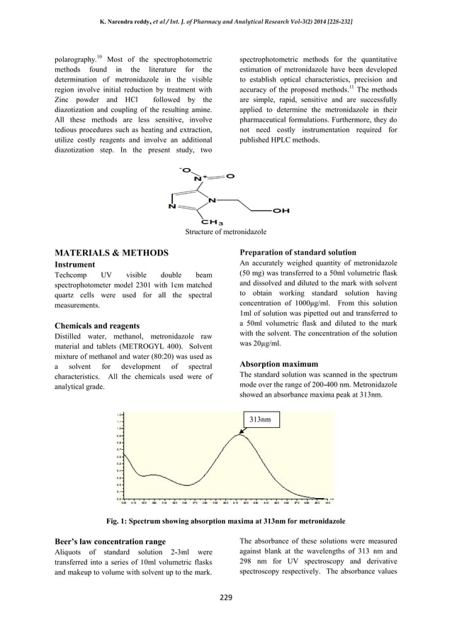 Method development and validation for the estimation of metronidazole in tablet dosage form by ...