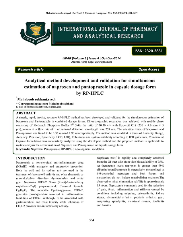 Analytical method development and validation for simultaneous estimation of naproxen and ...