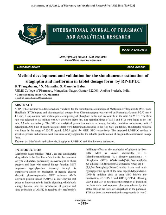 Method Development And Validation For The Simultaneous Estimation Of Sitagliptin And Metformin