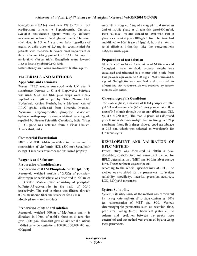 Method development and validation for the simultaneous estimation of saxagliptin and metformin ...