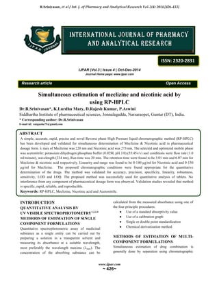 Simultaneous estimation of meclizine and nicotinic acid by using RP-HPLC | PDF