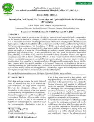 Investigation the Effect of Wet Granulation and Hydrophilic Binder in ...