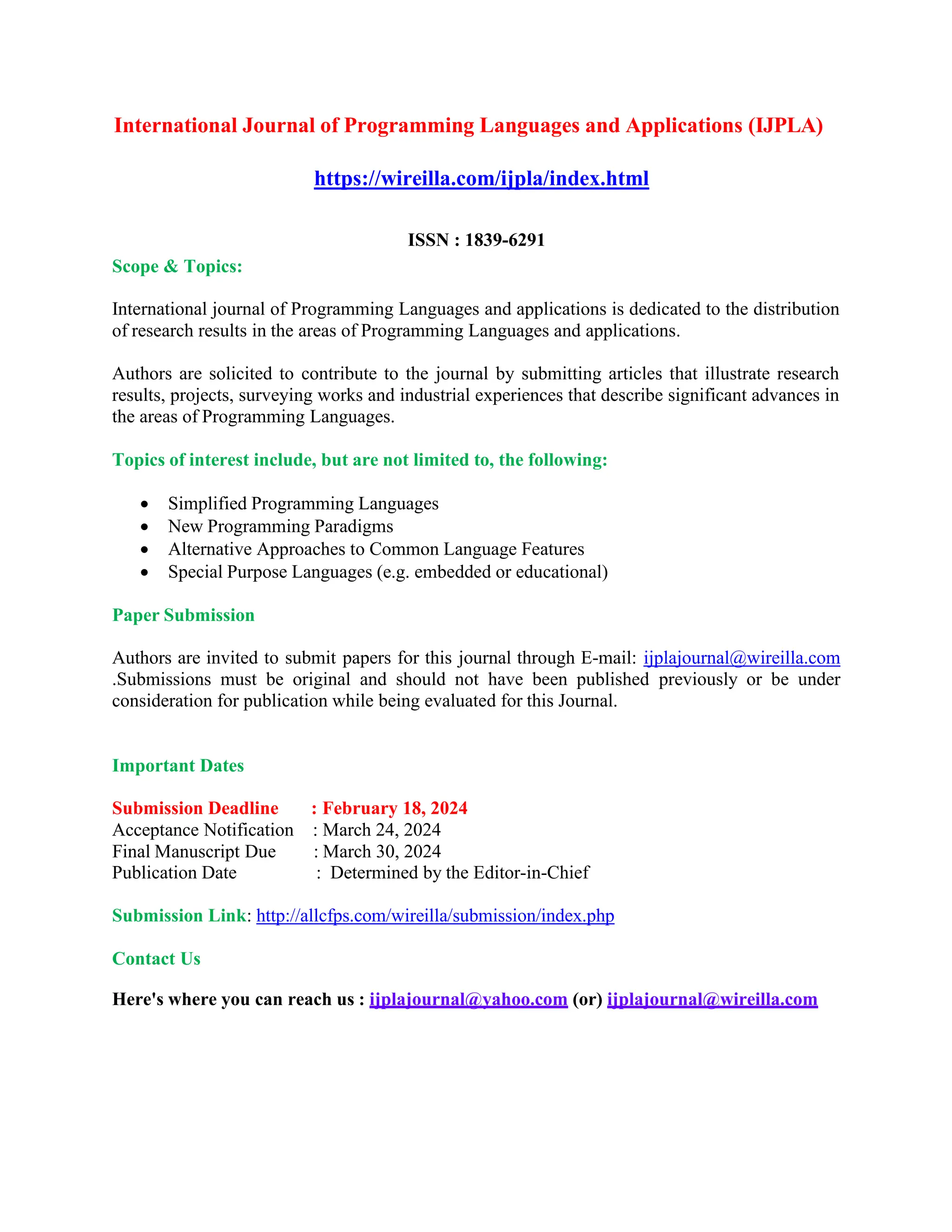 International Journal of Programming Languages and Applications (IJPLA) | PDF