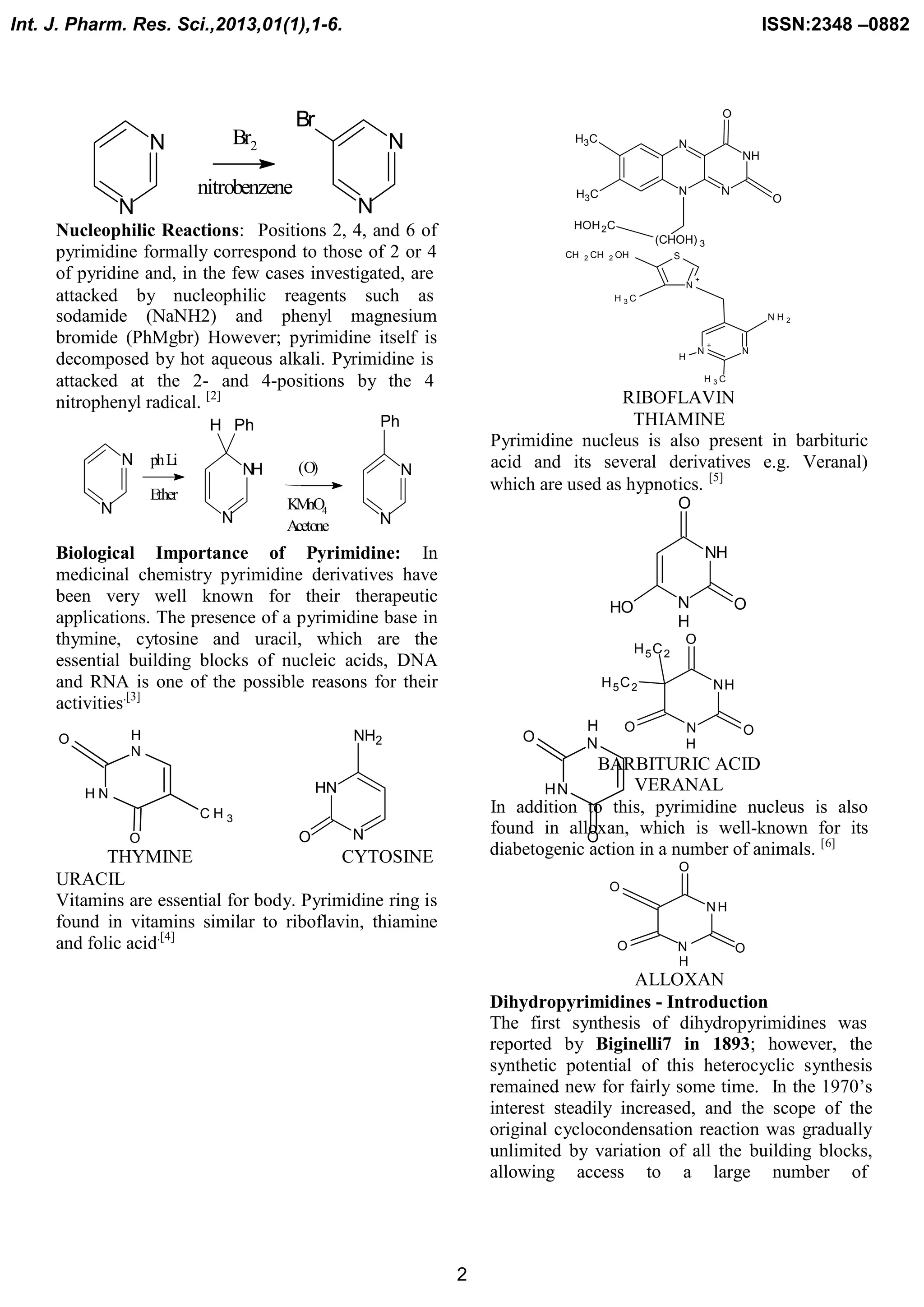 A Review: 3, 4-Dihydropyrimidines Thione Their Chemistry and Pharmacological Potentials | PDF