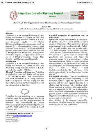 A Review: 3, 4-Dihydropyrimidines Thione Their Chemistry and ...