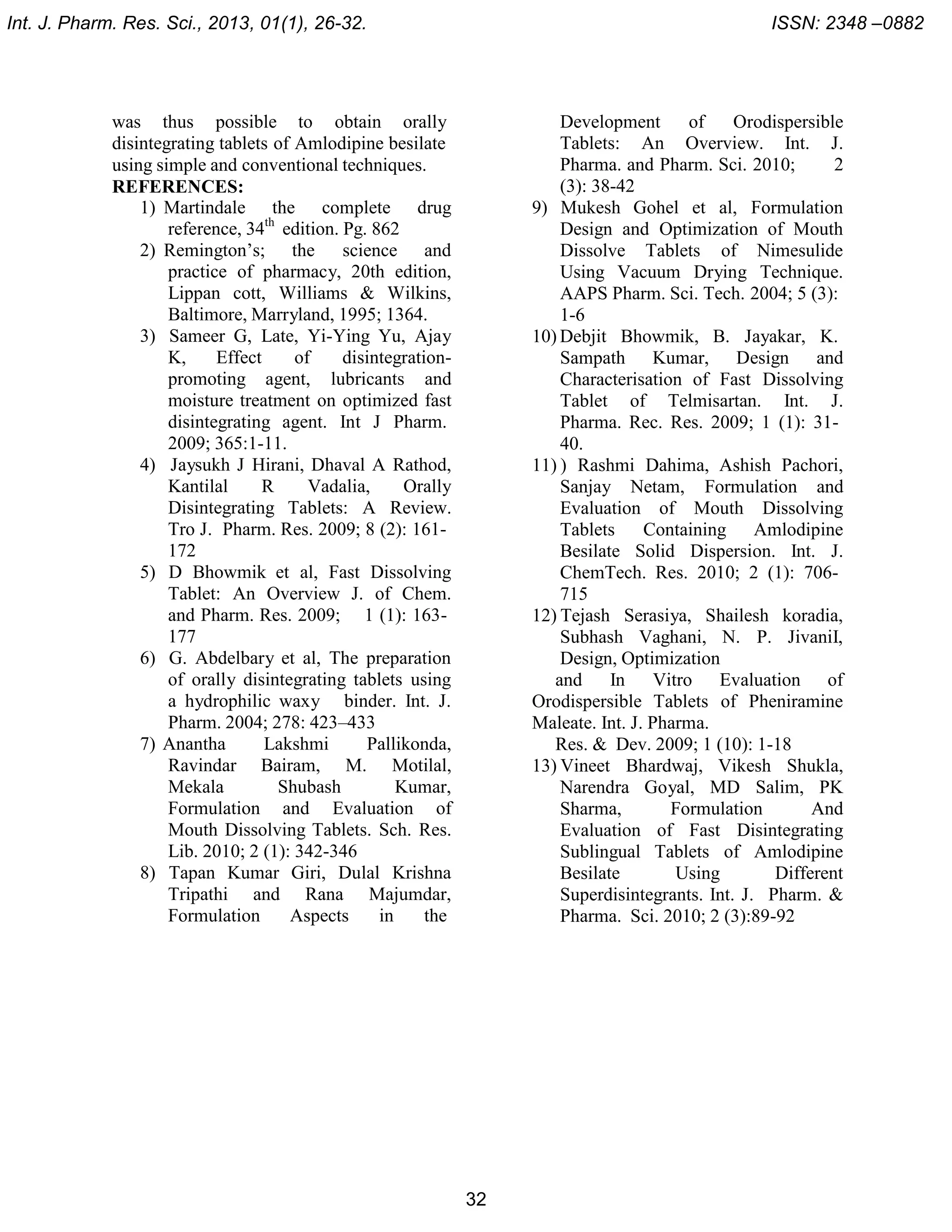 FORMULATION AND EVALUATION OF ORODISPERSIBLE TABLETS OF AMLODIPINE ...
