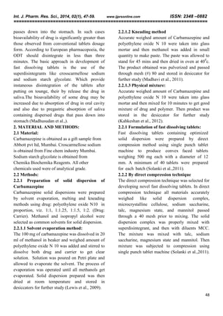 Formulation and Evaluation of Fast Dissolving Tablets of Carbamazepine ...