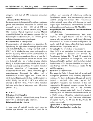 Isolation, Production And Optimization Of Siderophore Producing ...