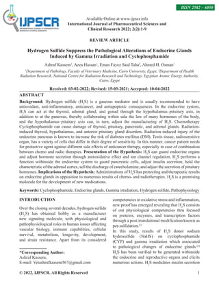 Hydrogen Sulfide Suppress the Pathological Alterations of Endocrine Glands Induced by Gamma ...