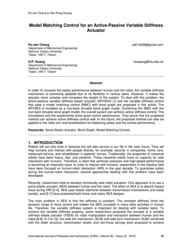 Model Matching Control for an Active-Passive Variable Stiffness Actuator | PDF