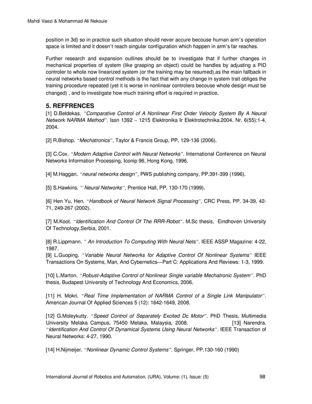 Adaptive Control of a Robotic Arm Using Neural Networks Based Approach | PDF