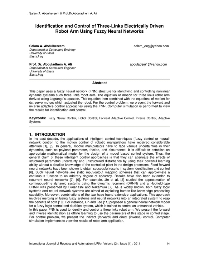Identification And Control Of Three Links Electrically Driven Robot Arm Using Fuzzy Neural
