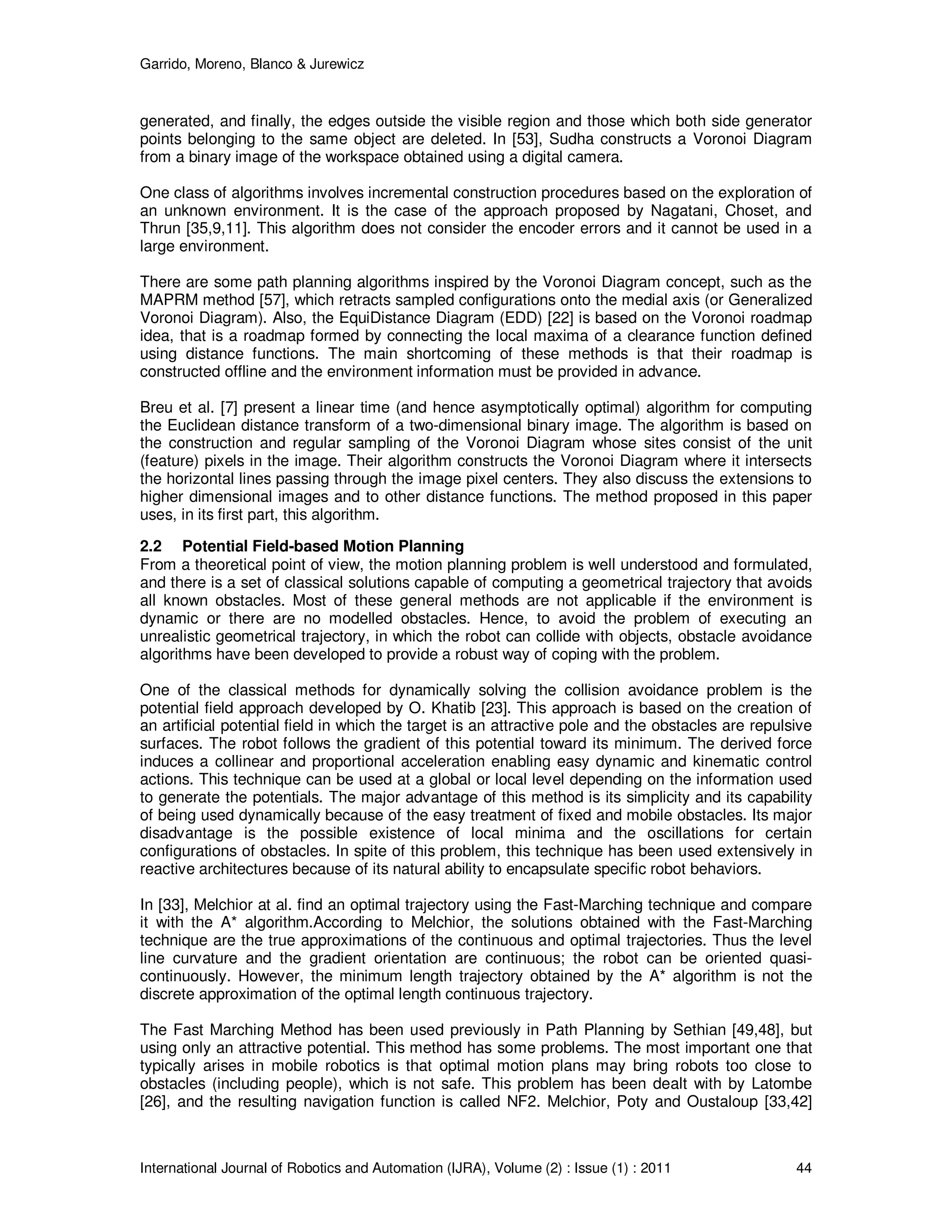 Path Planning for Mobile Robot Navigation Using Voronoi Diagram and Fast Marching | PDF