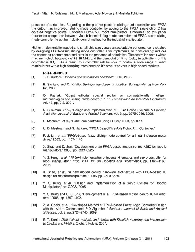 Design Of Fpga Based Sliding Mode Controller For Robot Manipulator Pdf Robotics Technology