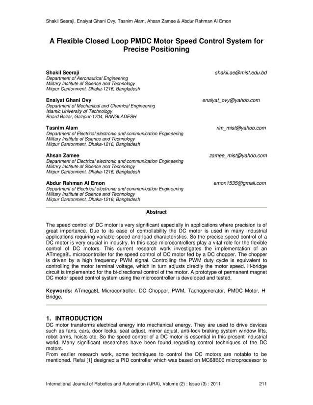 A Flexible Closed Loop PMDC Motor Speed Control System for Precise ...