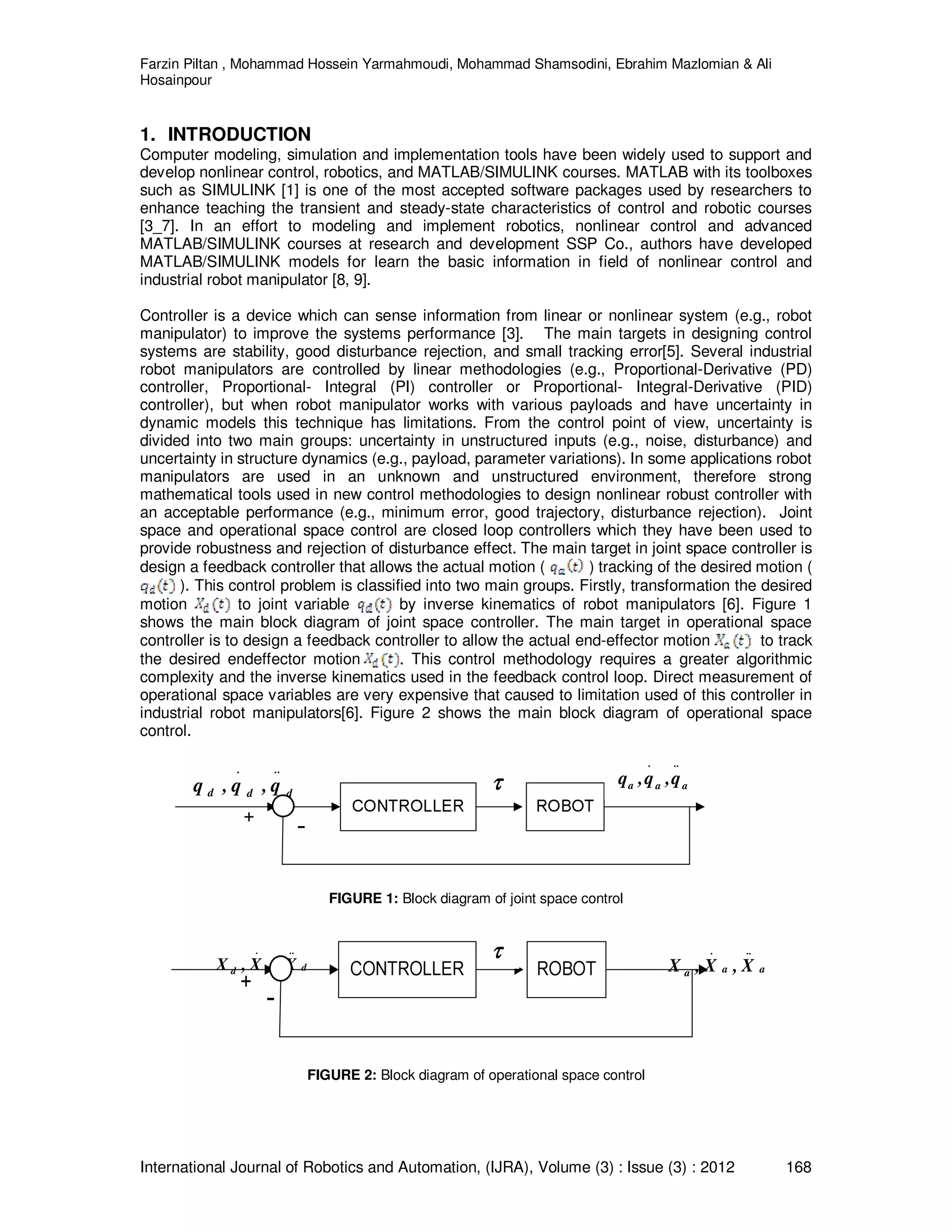 PUMA-560 Robot Manipulator Position Computed Torque Control Methods Using MATLAB/SIMULINK and ...