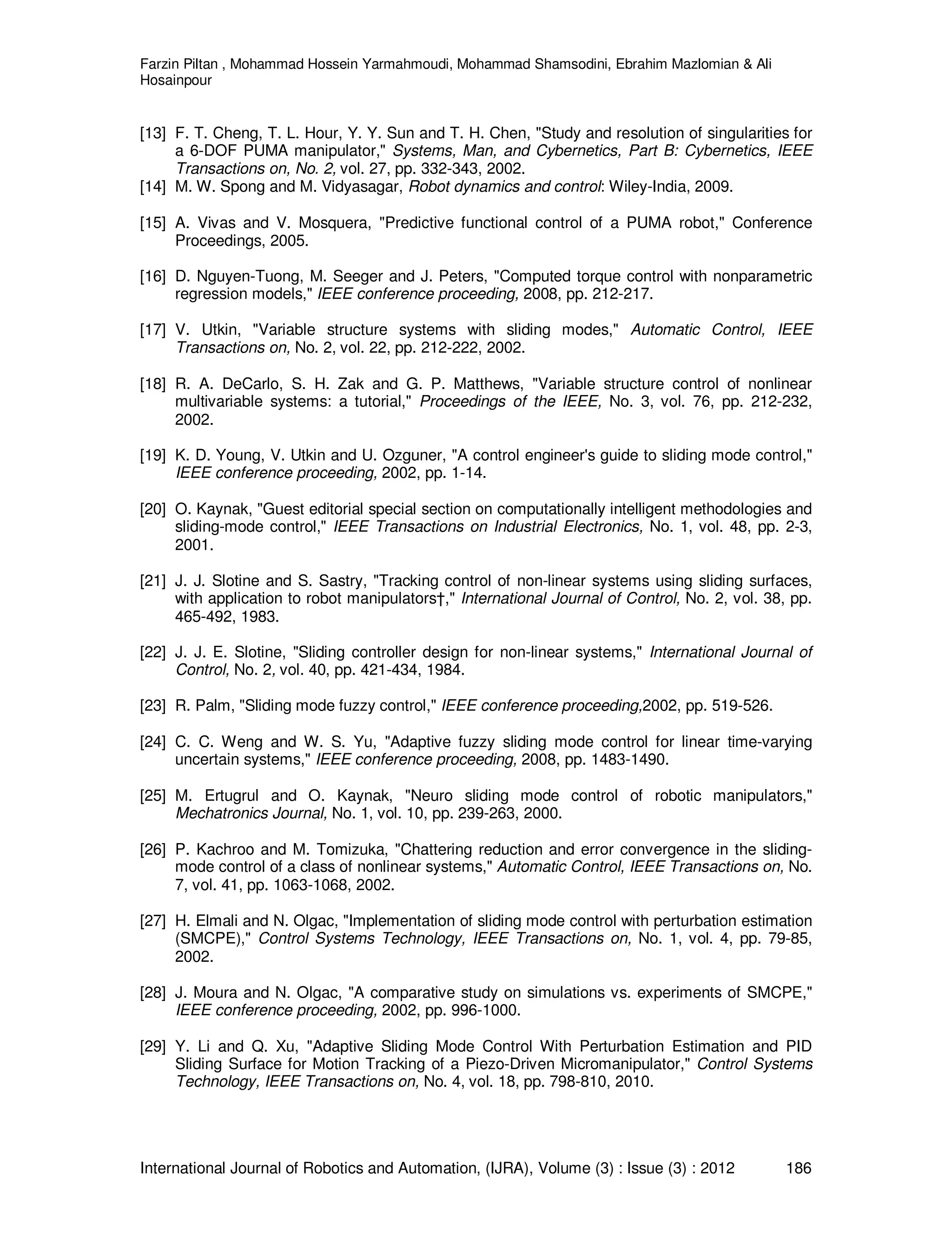 PUMA-560 Robot Manipulator Position Computed Torque Control Methods Using MATLAB/SIMULINK and ...