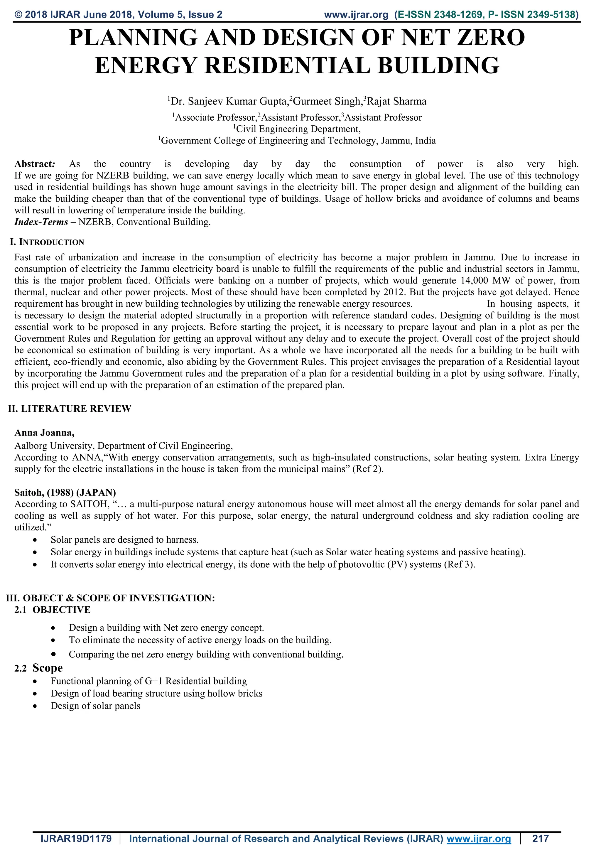 PLANNING AND DESIGN OF NET ZERO ENERGY RESIDENTIAL BUILDING | PDF