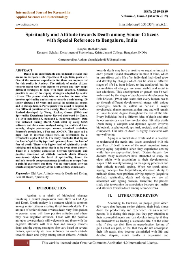 Spirituality and Attitude towards Death among Senior Citizens with ...