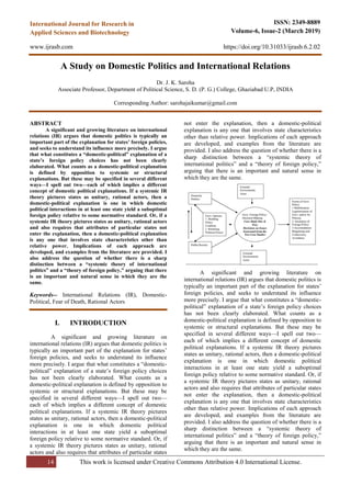 A Study on Domestic Politics and International Relations | PDF