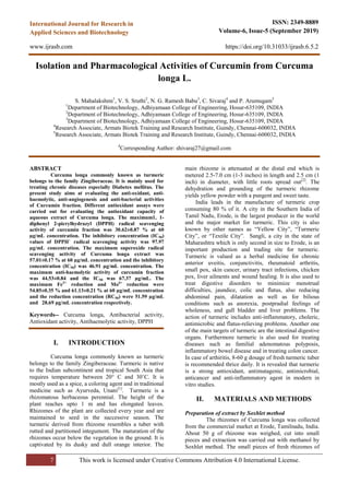 Isolation and Pharmacological Activities of Curcumin from Curcuma longa ...