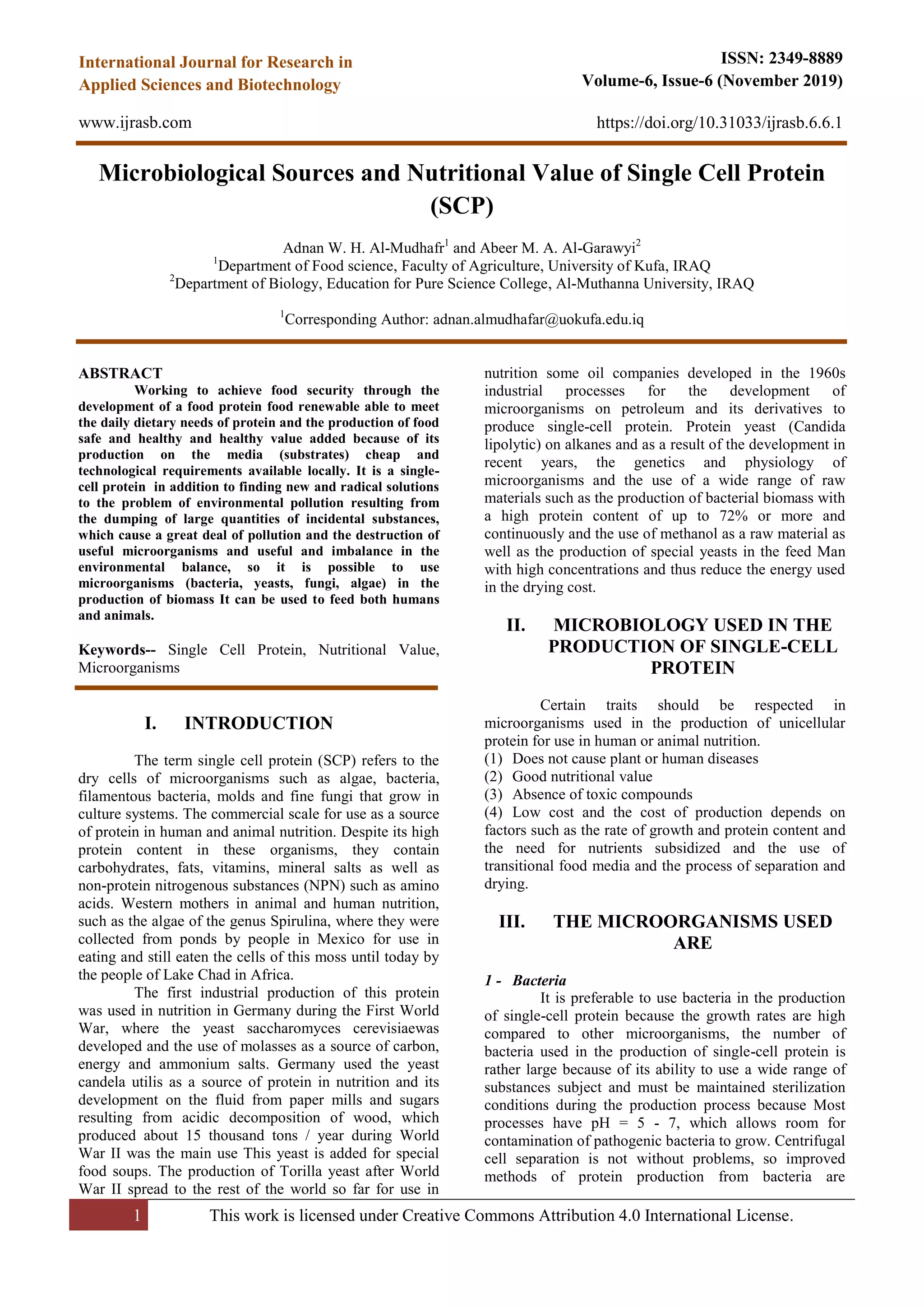 Microbiological Sources and Nutritional Value of Single Cell Protein ...