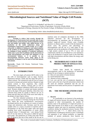 Microbiological Sources and Nutritional Value of Single Cell Protein ...