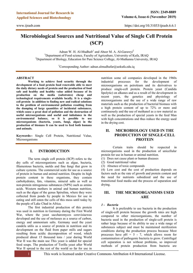 Microbiological Sources and Nutritional Value of Single Cell Protein ...