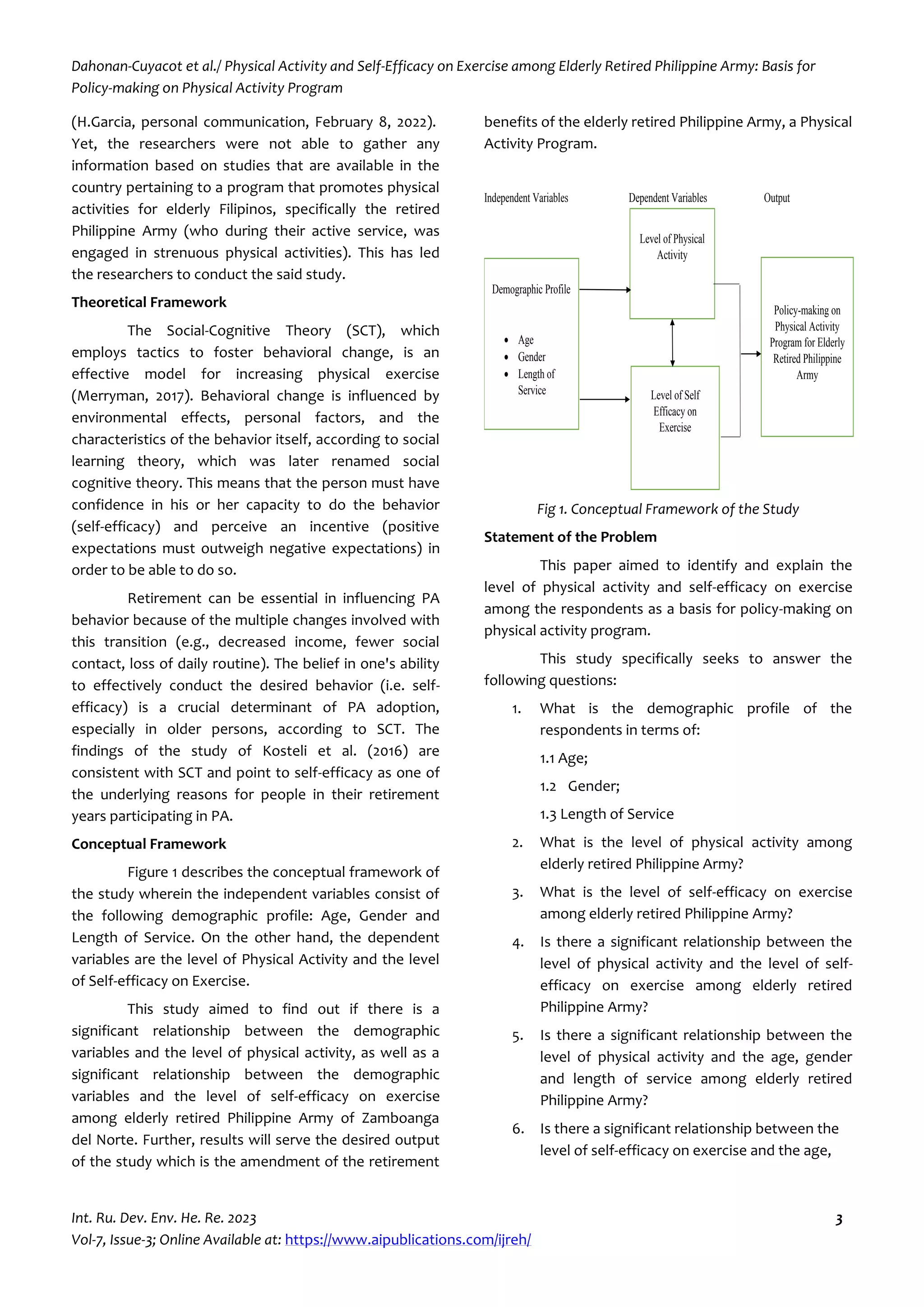 Physical Activity and Self-Efficacy on Exercise among Elderly Retired ...