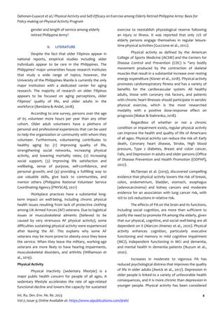 Physical Activity and Self-Efficacy on Exercise among Elderly Retired ...