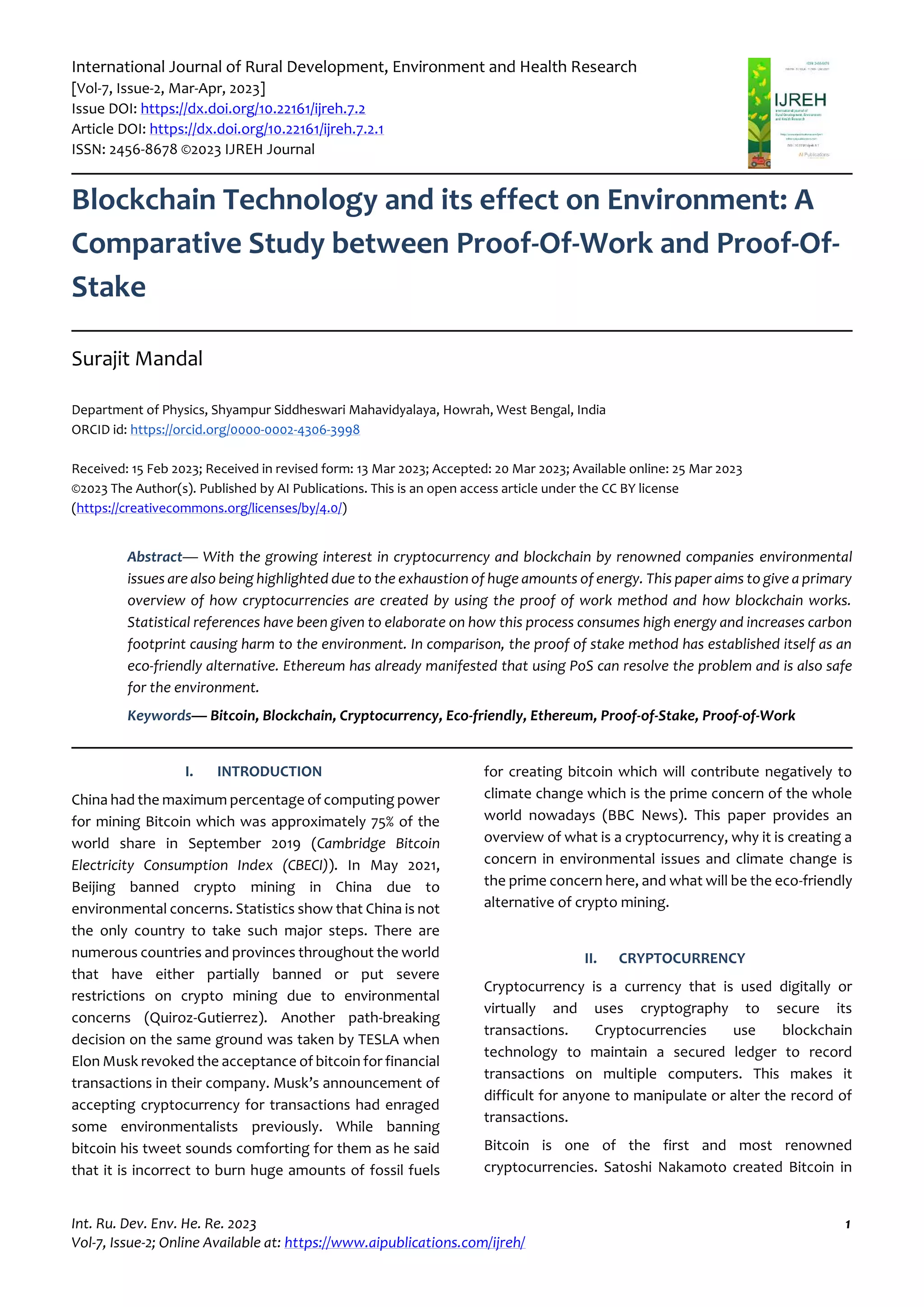 Blockchain Technology and its effect on Environment: A Comparative ...