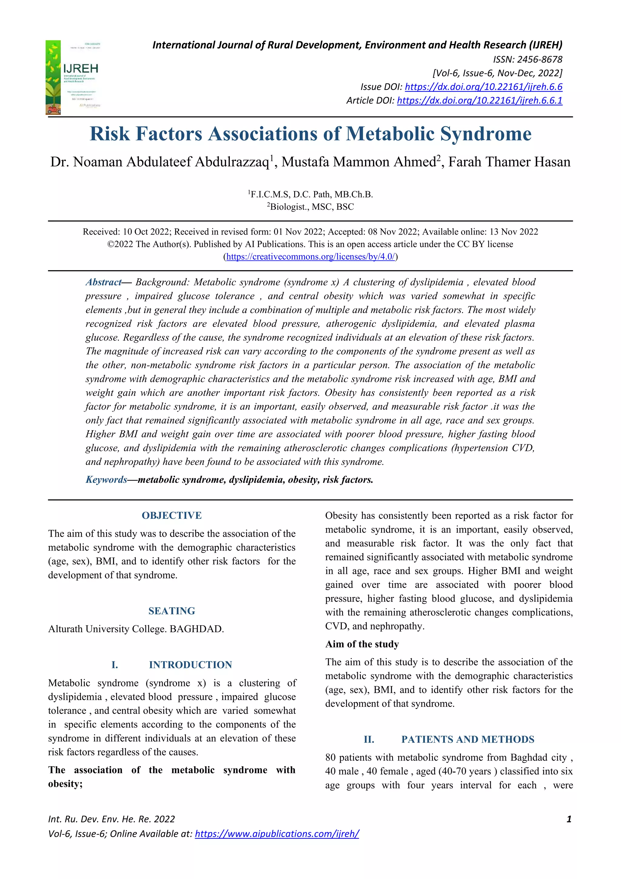 Risk Factors Associations of Metabolic Syndrome | PDF | Endocrine and ...