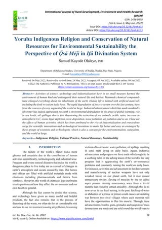 Yoruba Indigenous Religion and Conservation of Natural Resources for ...