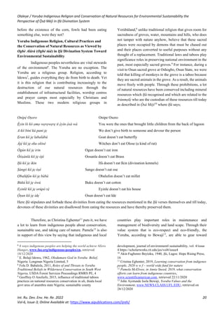 Yoruba Indigenous Religion and Conservation of Natural Resources for ...