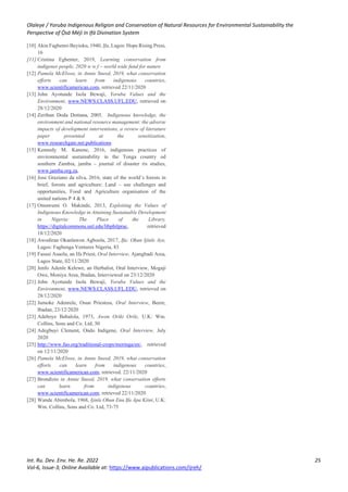 Yoruba Indigenous Religion and Conservation of Natural Resources for ...