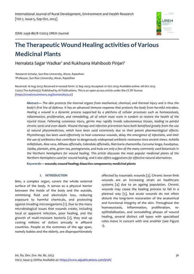 The Therapeutic Wound Healing activities of Various Medicinal Plants ...