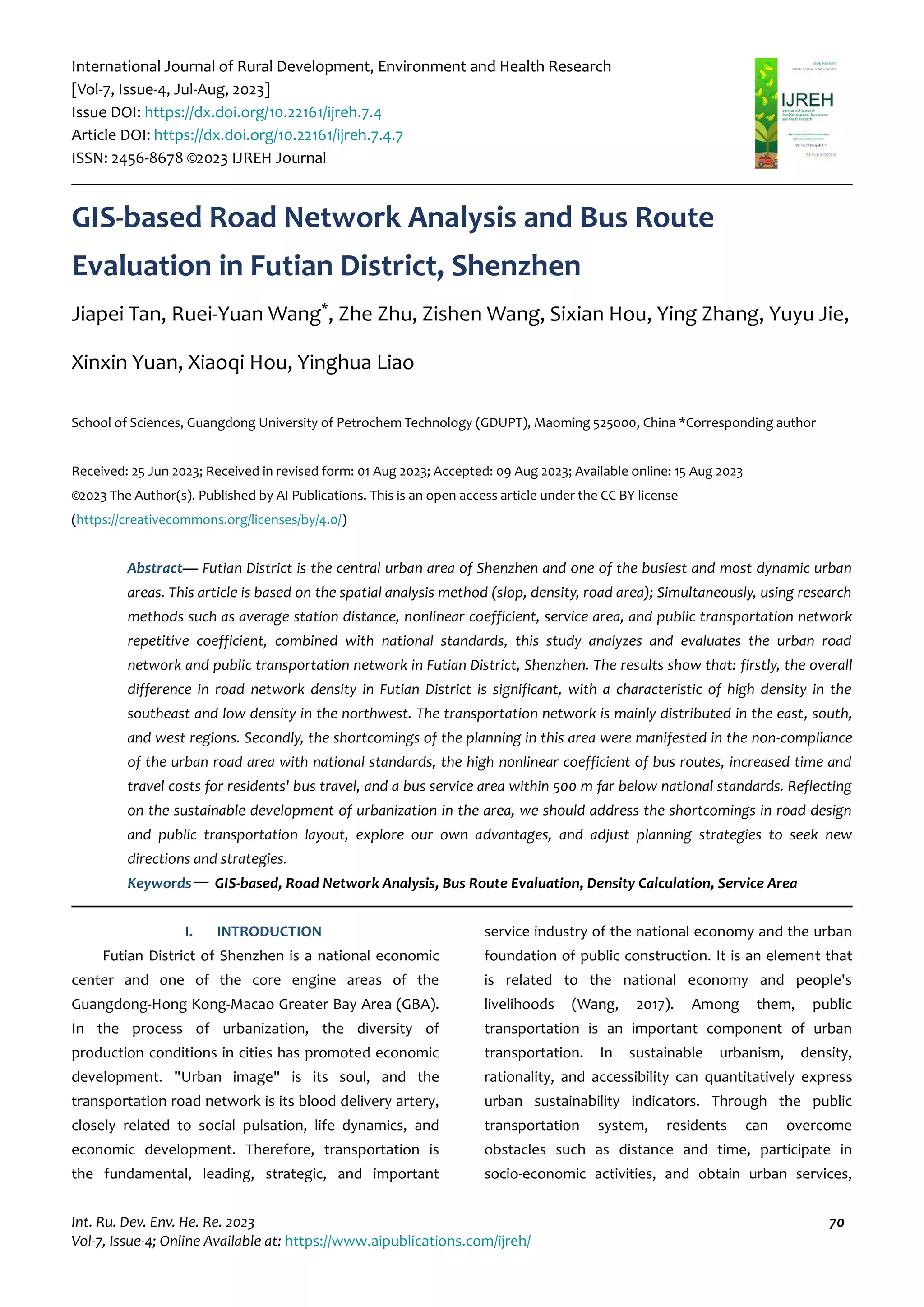 GIS-based Road Network Analysis and Bus Route Evaluation in Futian ...
